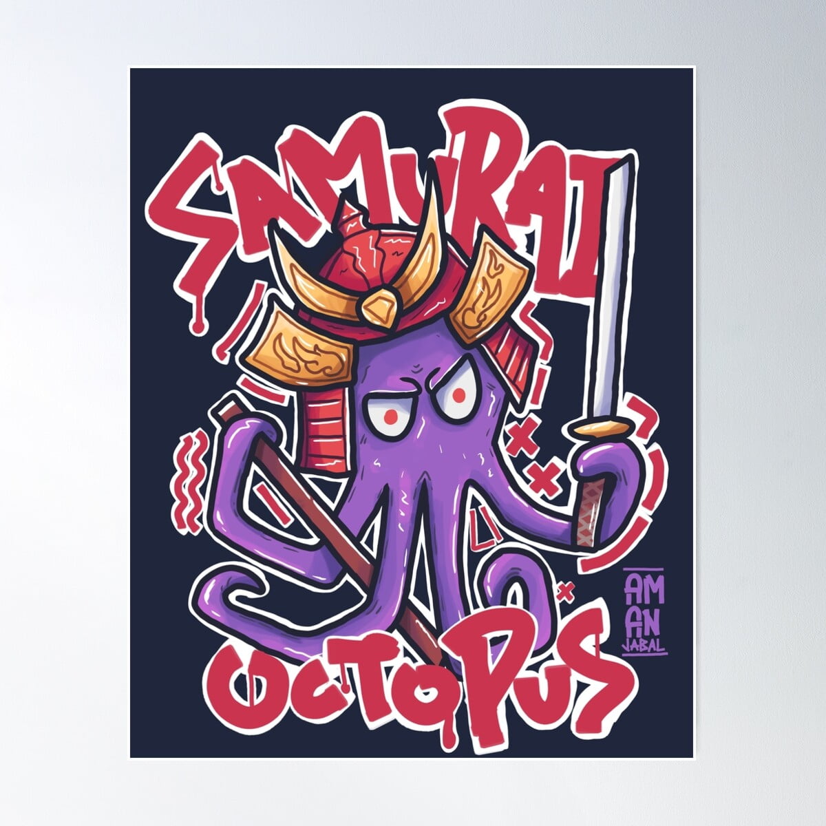 Samurai Octopus Poster Wall Art, Modern Wall Decor For Living Room ...