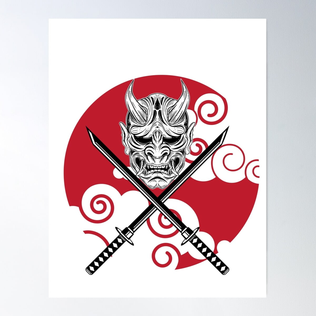 Samurai Oni Mask With Crossed Katana Swords - Japanese Warrior Spirit ...