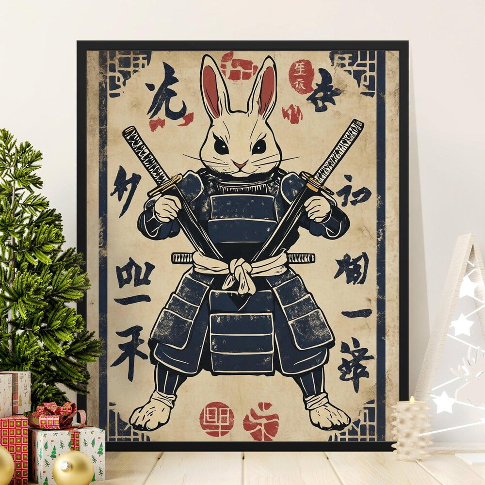 Samurai Rabbit Poster, Anime Inspired Wall Art, Japanese Warrior Bunny ...