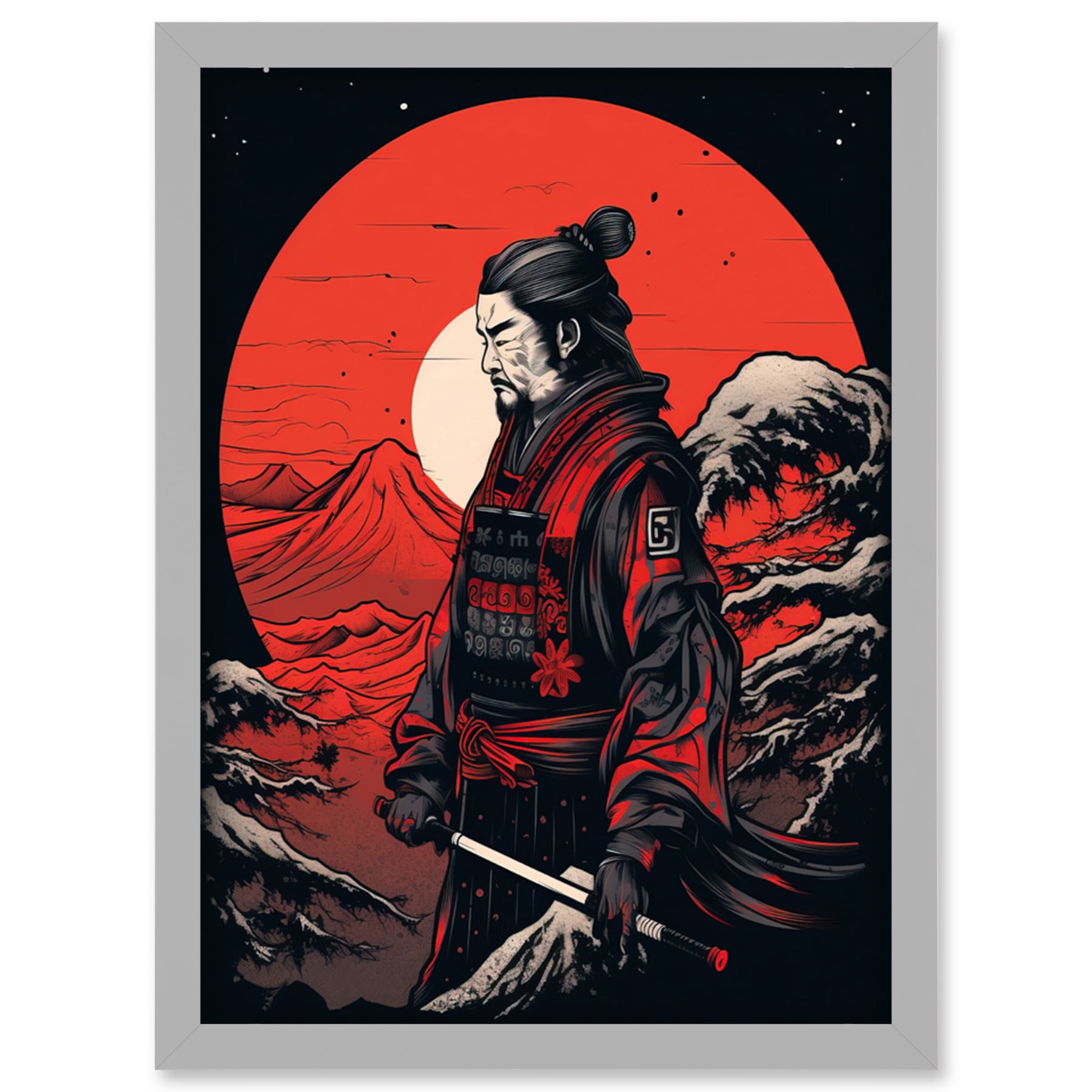 Samurai Red Circle Sun Landscape Rockabilly Americana 50s Artwork ...