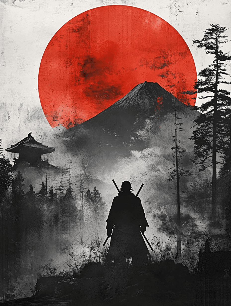 Samurai Red Sun Canvas Art Print， Suitable for Living Room， Bedroom ...