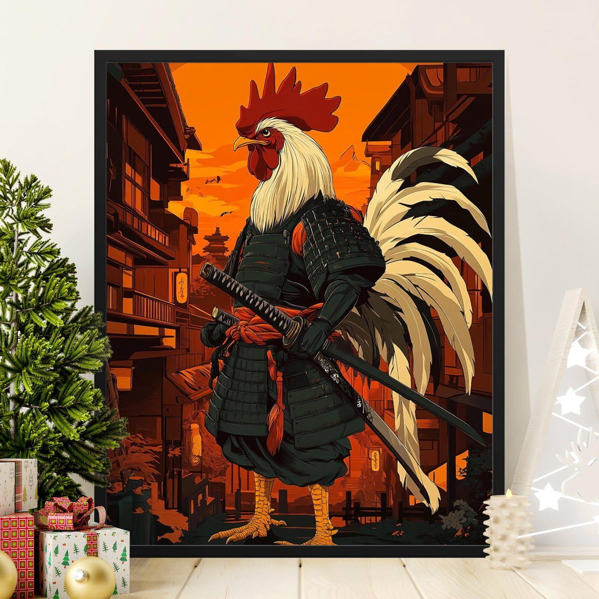 Samurai Rooster Art Print, Japanese Warrior Poster, Rooster with Katana ...