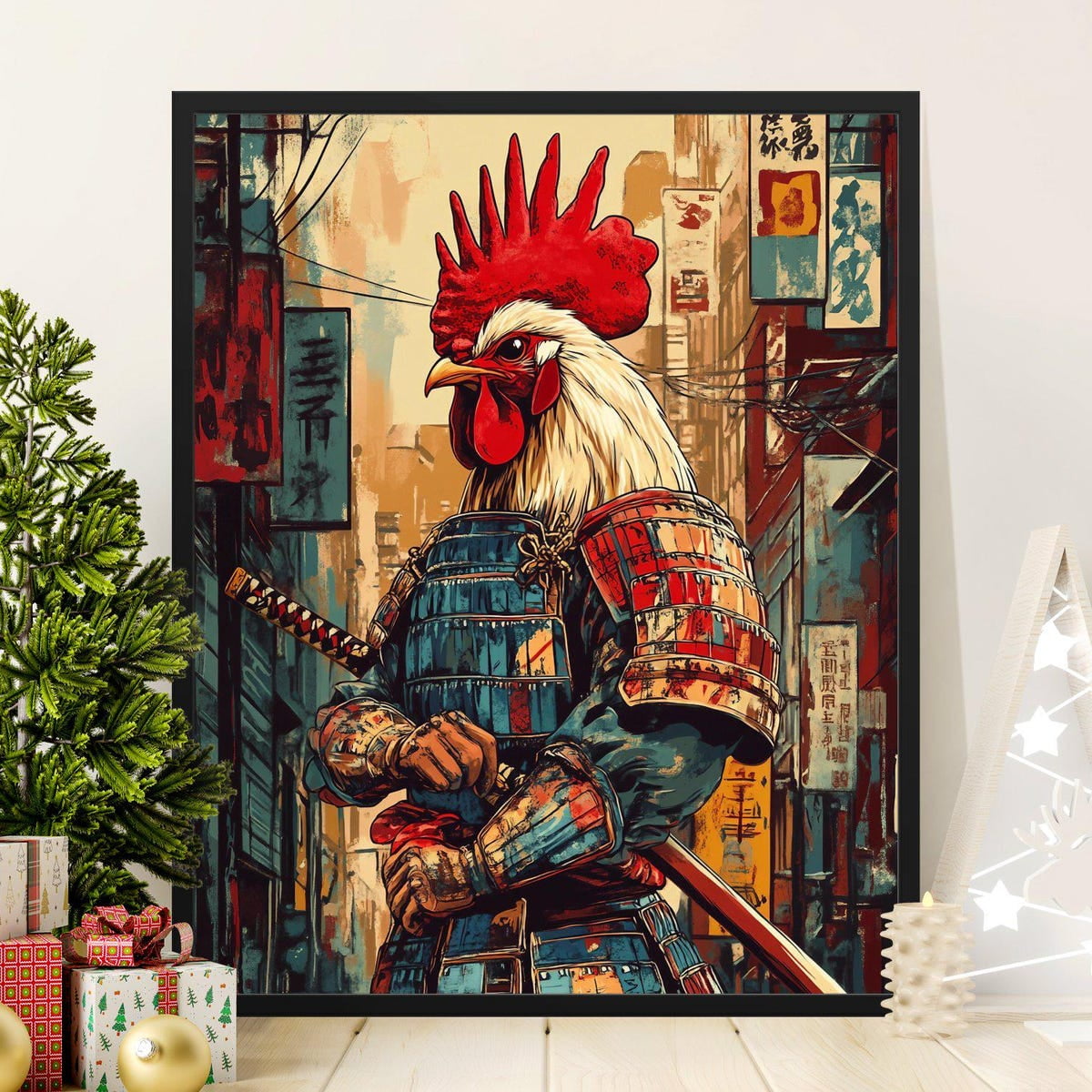 Samurai Rooster Poster, Samurai Chicken Art Print, Unique Samurai Wall ...