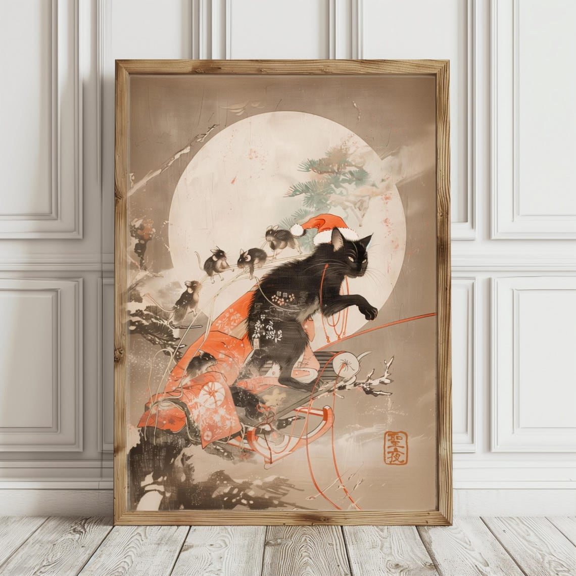 Samurai Santa Cat Print, Ukiyo,E Style Japanese Winter Holiday Wall Art ...