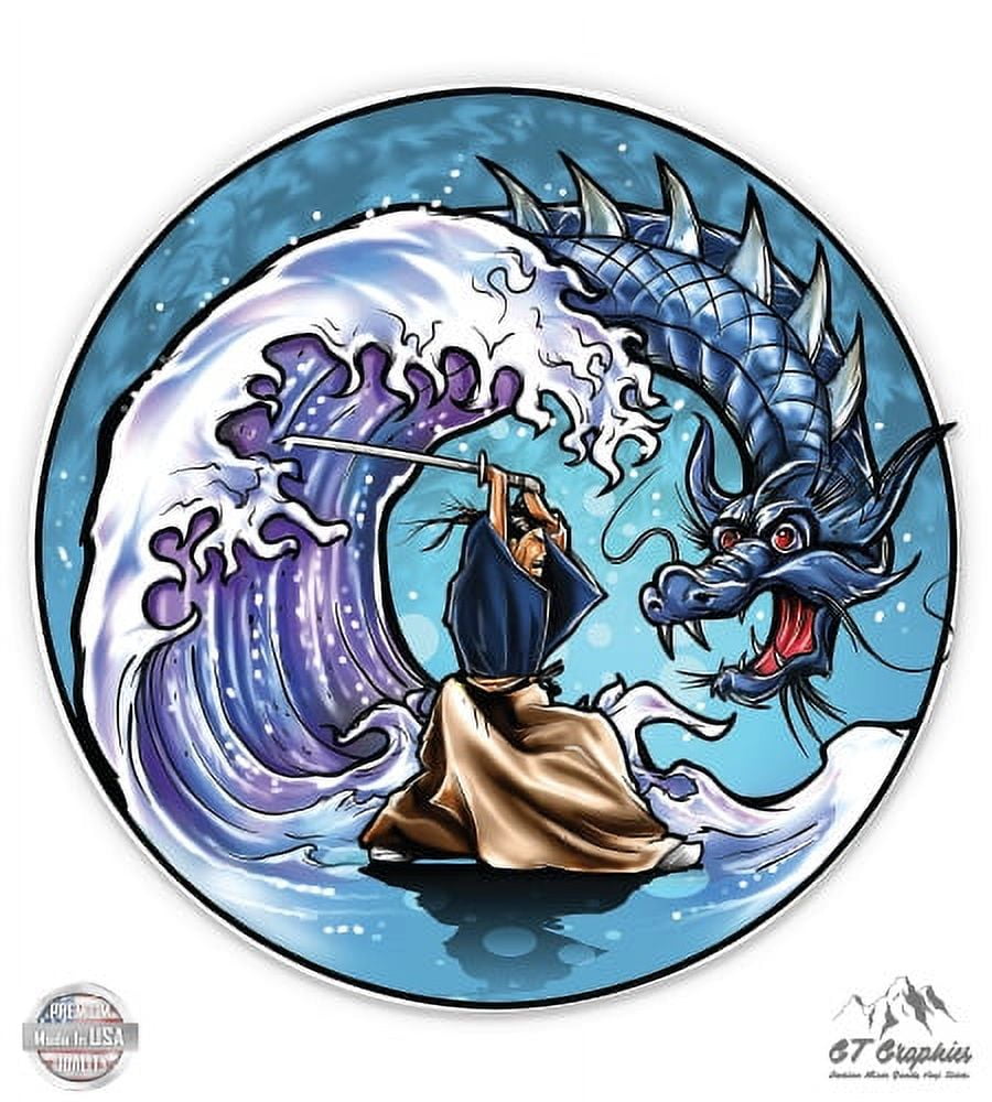Samurai Slaying Dragon - 3" Vinyl Sticker - For Car Laptop I-Pad Phone ...