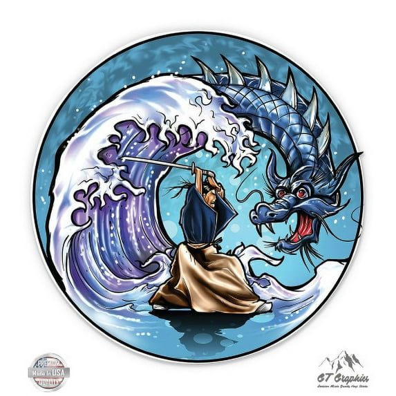 Samurai Slaying Dragon - 5" Vinyl Sticker - For Car Laptop I-Pad ...