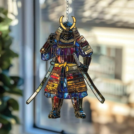 Samurai Warrior Acrylic Suncatcher, Japanese Faux Stained Glass Window ...