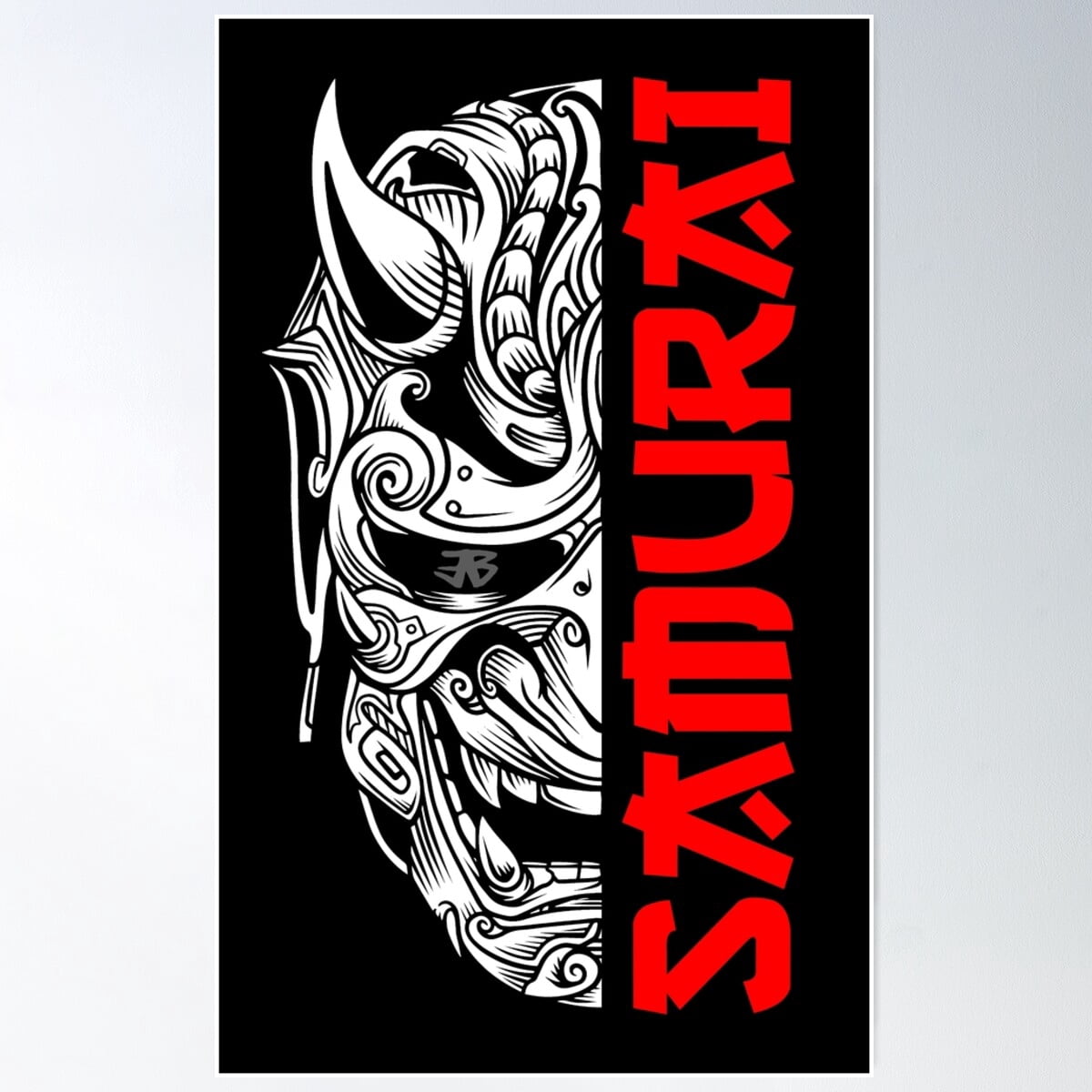 Samurai Warrior Face Mask Poster Wall Art, Modern Wall Decor For Living ...