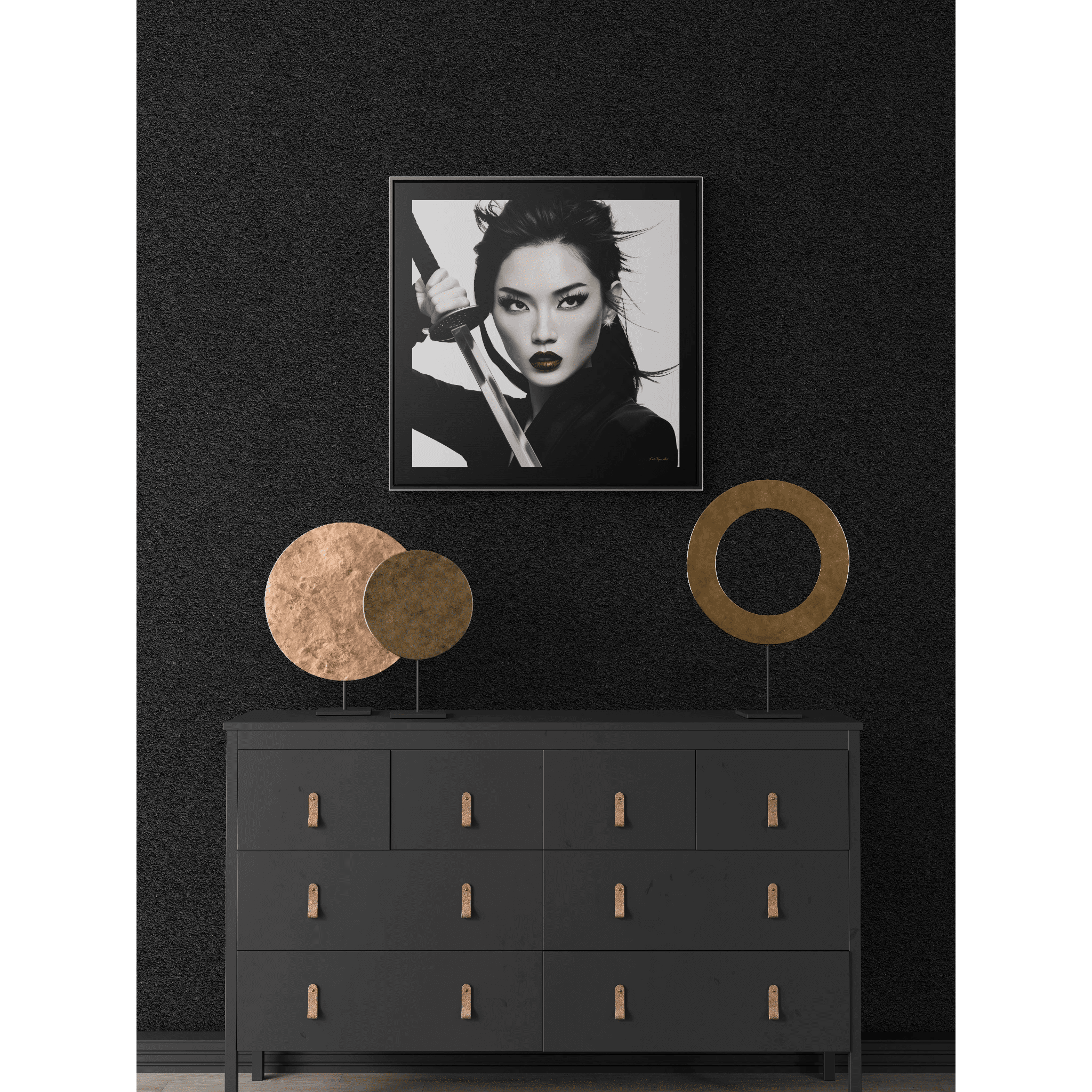 Samurai Warrior Gallery Canvas, Female Empowerment Square Frame Art ...