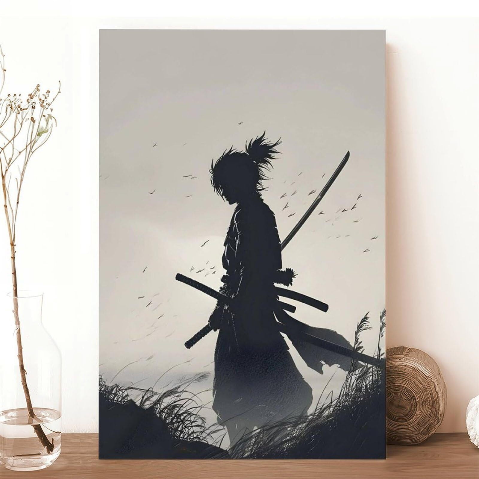Samurai Warrior Silhouette Canvas Poster, Art Black and White - Walmart.com