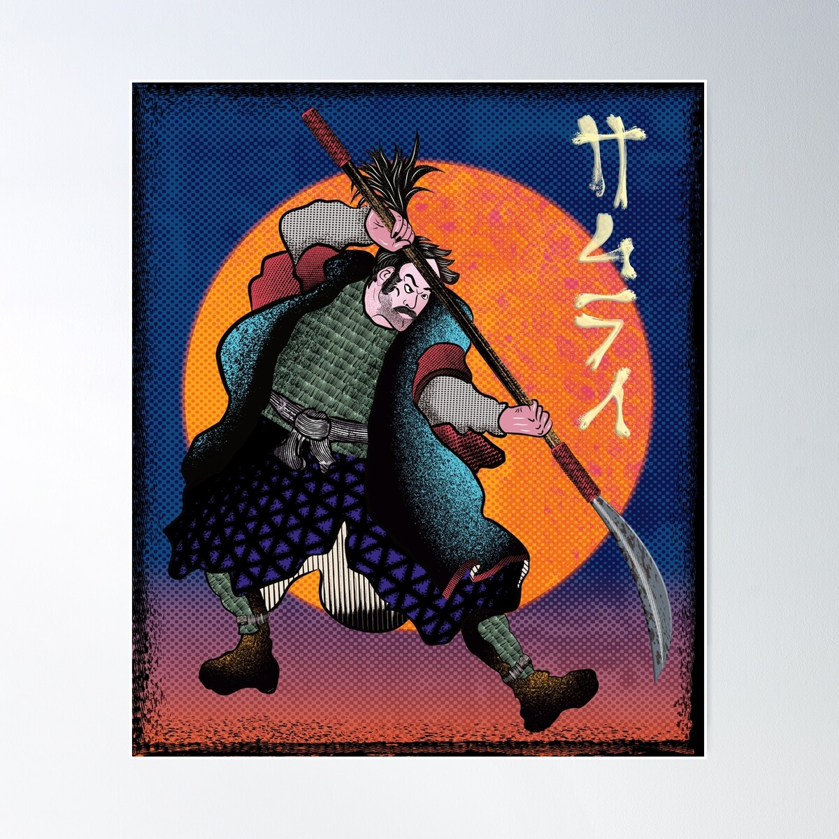 Samurai Warrior Sunset Design Poster Wall Art, Modern Wall Decor For ...