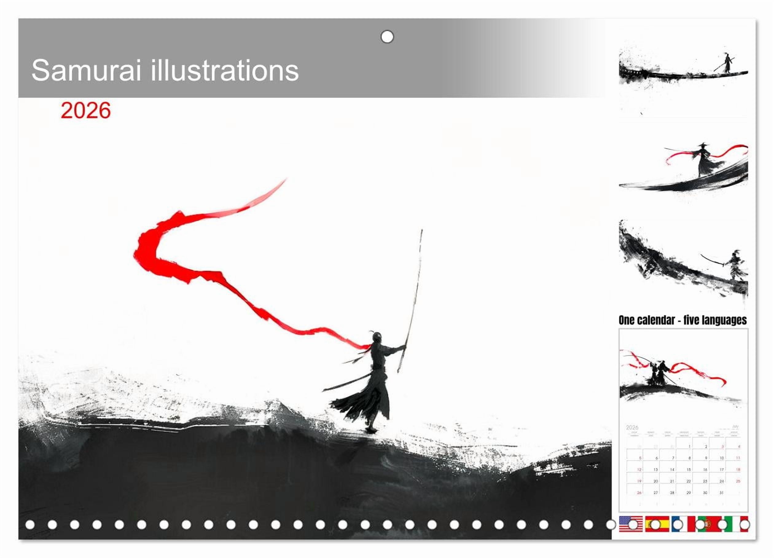 Samurai illustrations (Monthly Wall Calendar 2026 16.5 x 23.4 (open ...