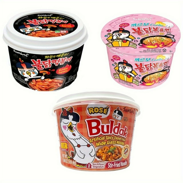 Samyang 3 bowls, spicy Korean noodles with cream, hot chicken fried ...
