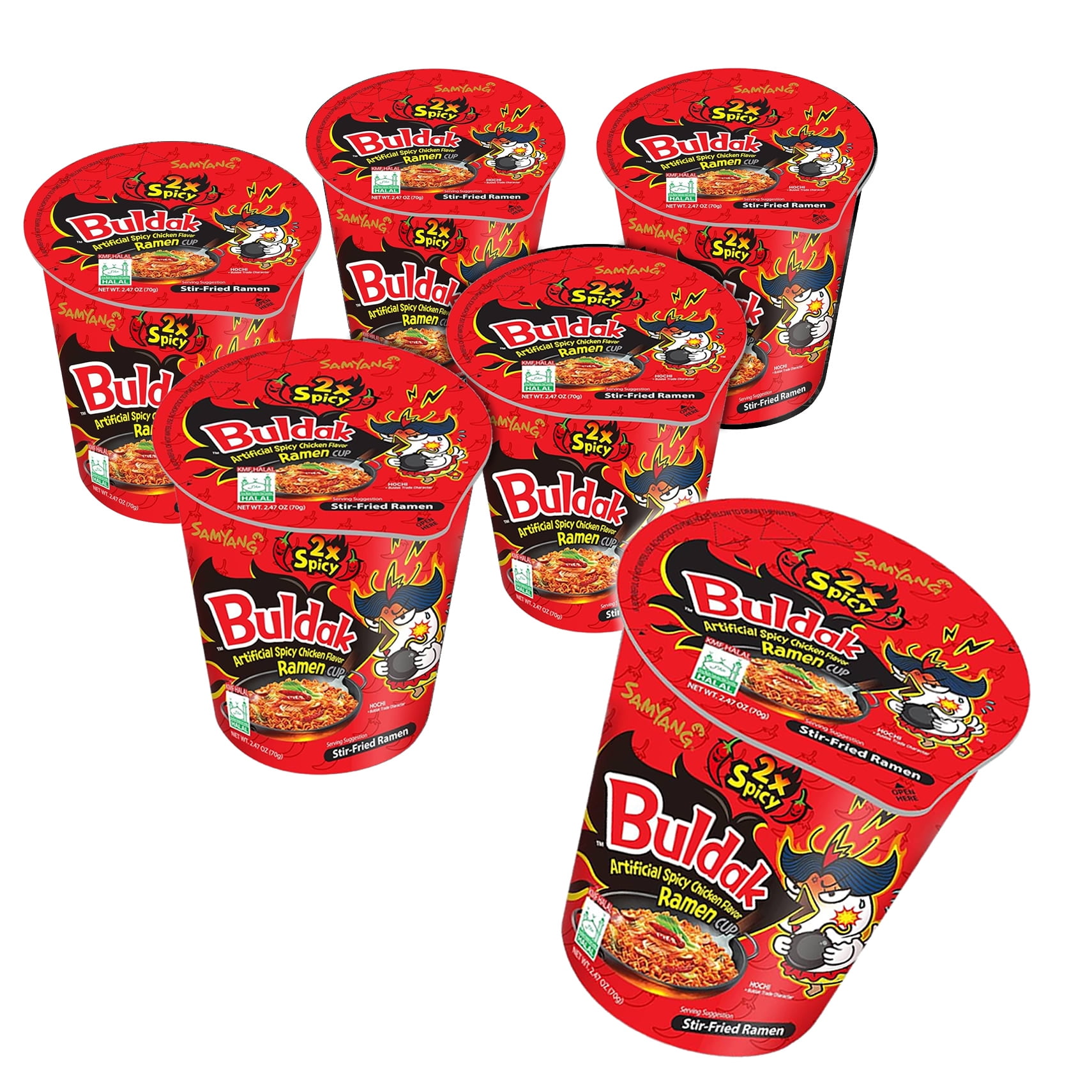 Samyang Buldak Hot Chicken Stir-Fried Cup Noodles-2X Spicy Flavor (6 ...