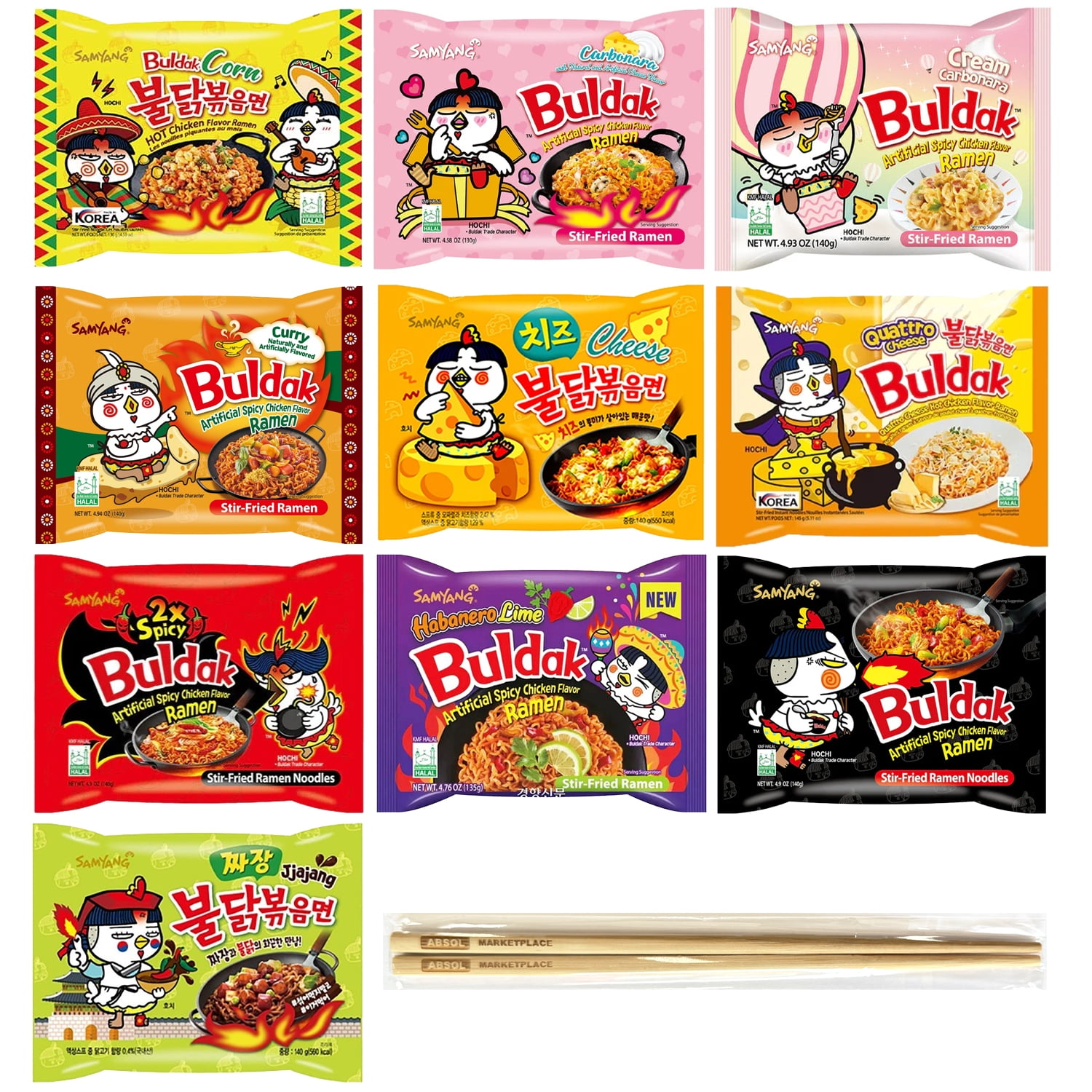 Samyang Buldak Ramen Variety 10 Packs - Carbonara, Cream Carbonara ...