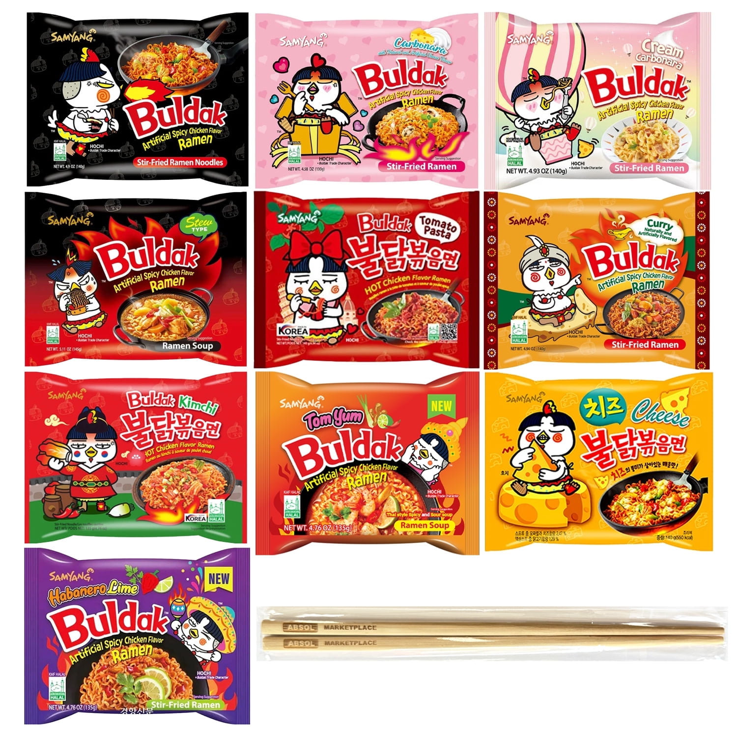 Samyang Buldak Noodle Variety, Creamy Carbonara, Spicy Hot Chicken, Kimchi, Tom Yum - Walmart.com