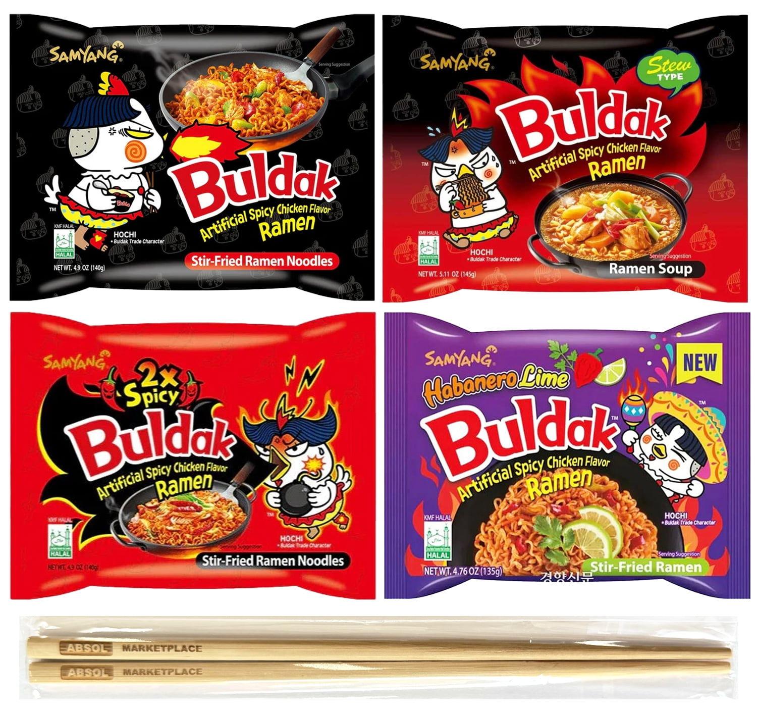Samyang Buldak Ramen Variety 4 Packs - Original, Stew, X2 Spicy ...