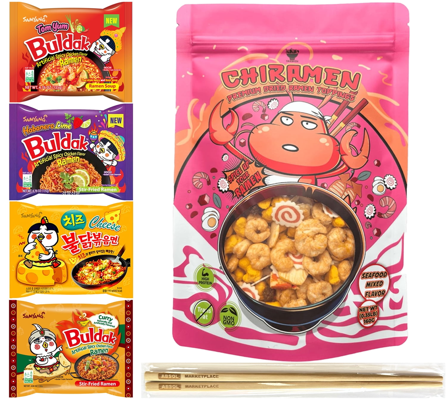 Samyang Buldak Ramen Variety 4 Packs - Tom Yum, Curry, Cheese, Habanero ...