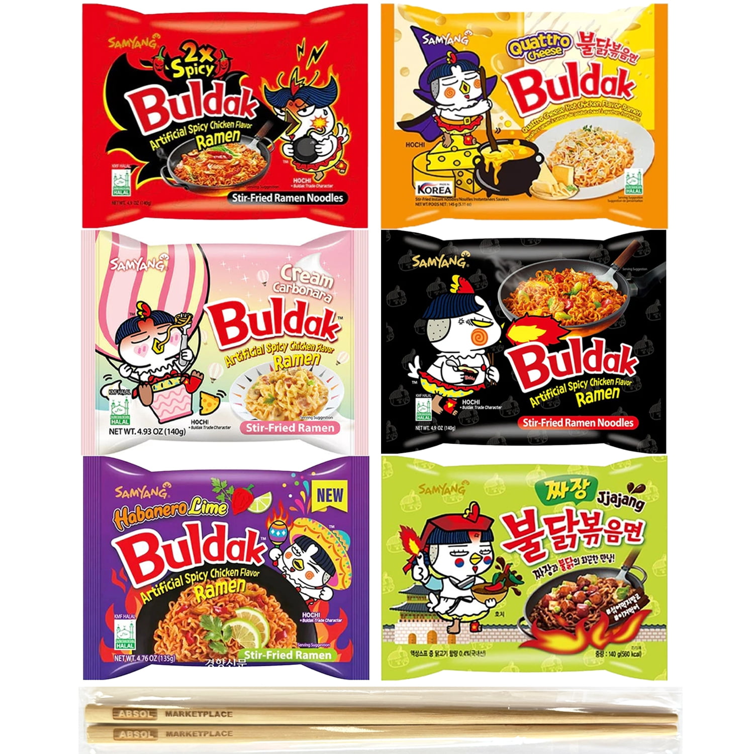 Samyang Buldak Ramen Variety 6 Packs - Cream Carbonara, Jjajang, 2X ...