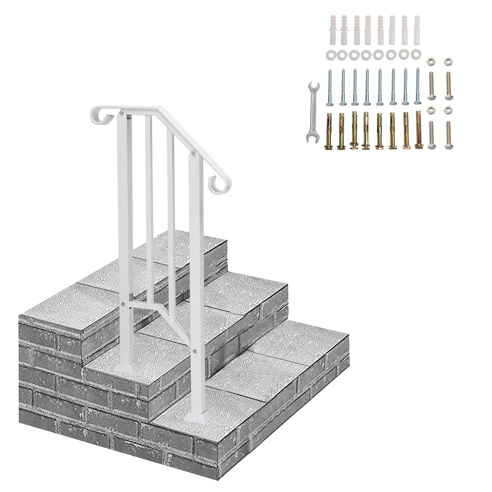 SamyoHome 2-Step Outdoor Hand Picket White Wrought Iron Handrail ...