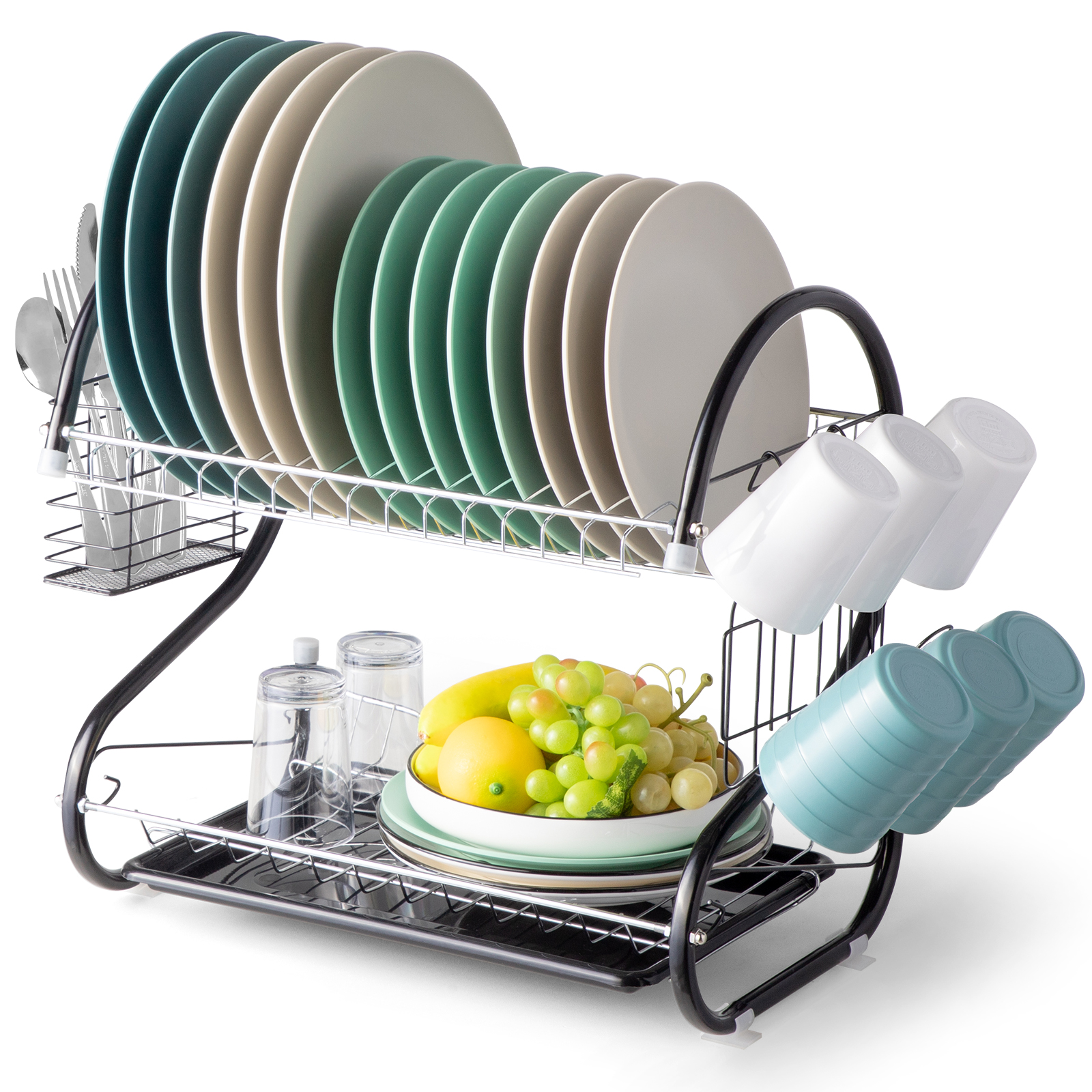 SamyoHome 2-Tier Kitchen Dish Cup Drying Rack Bowl Rack Kitchen Sink ...