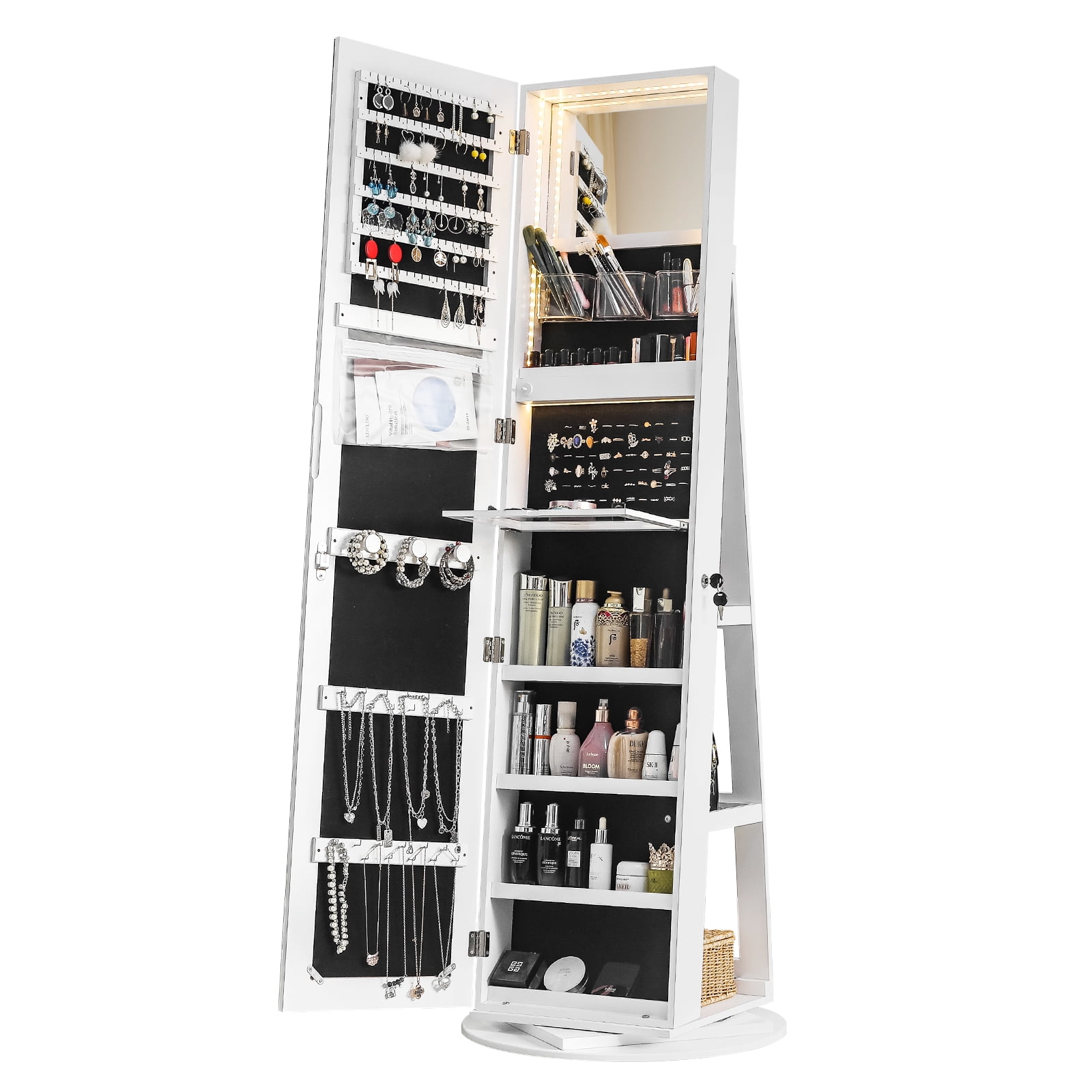 SamyoHome 2-in-1 Freestanding Jewelry Armoire Organizer for Women ...