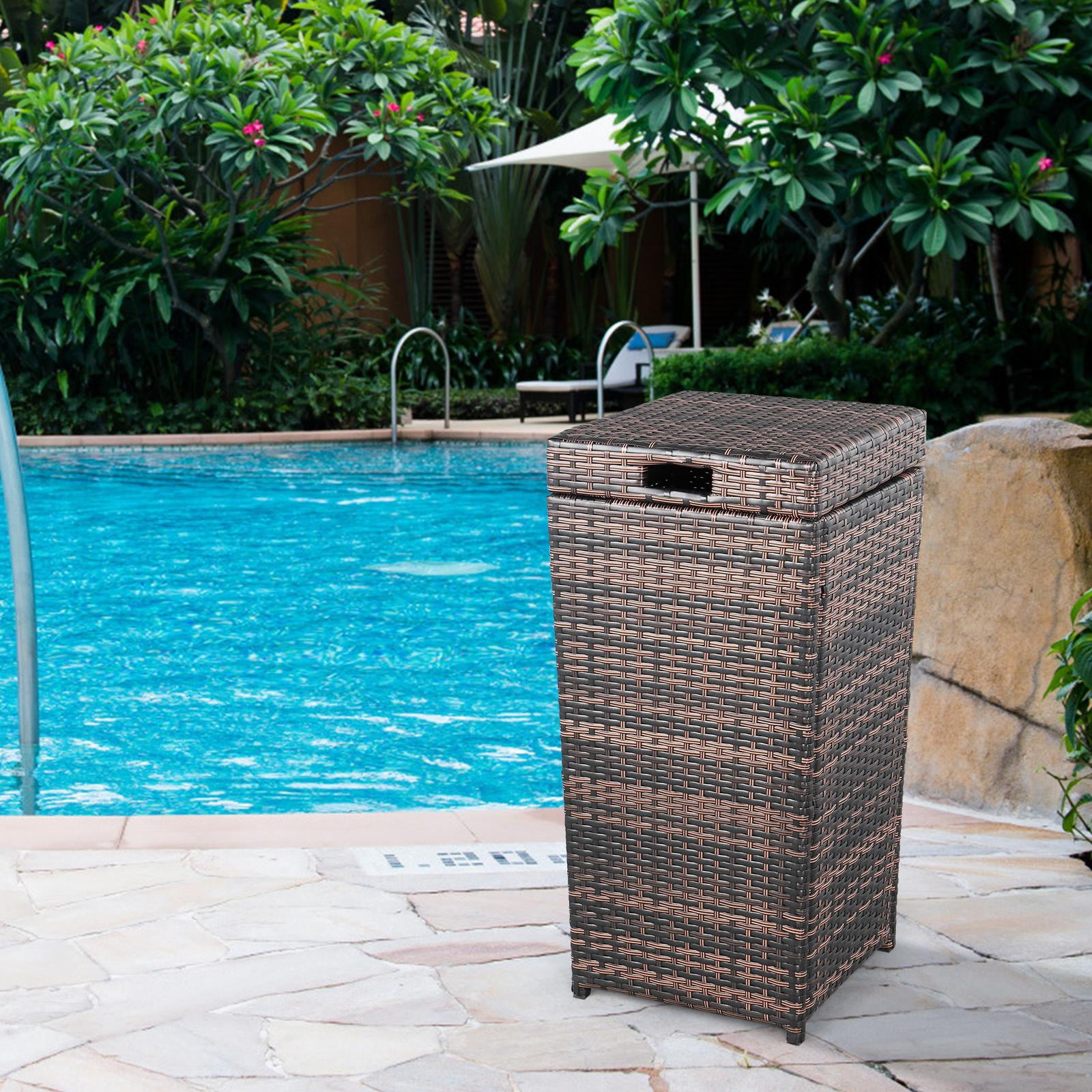 SamyoHome 26 Gallon Rattan Patio Trash Can with Covered Lid, UV ...