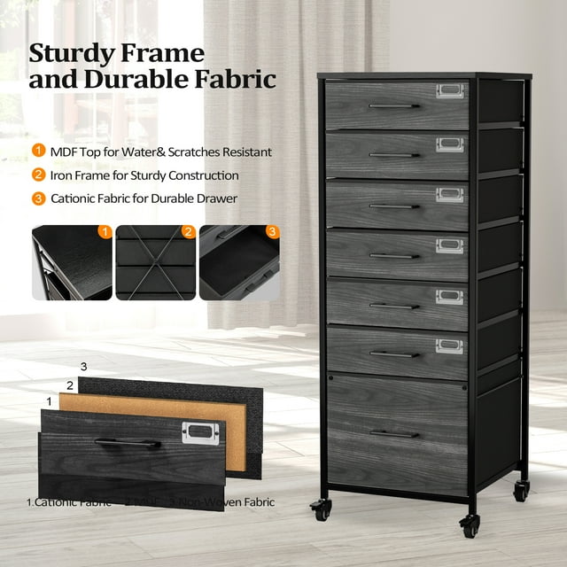 SamyoHome 42.7" Tall Wood Six Drawers Movable Vertical File Cabinet ...
