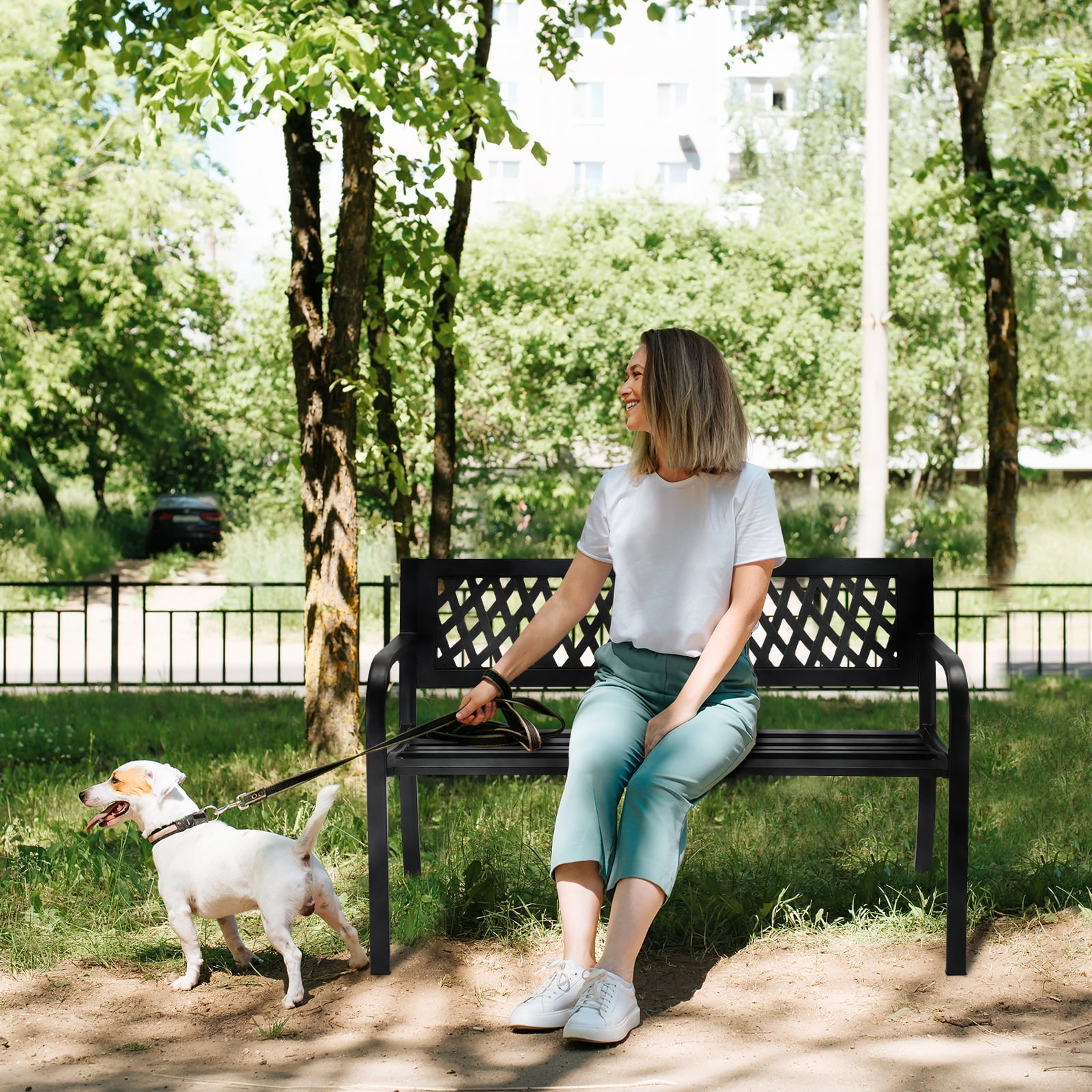 SamyoHome 47" Garden Bench Bench Park Outdoor Bench with Armrest ...