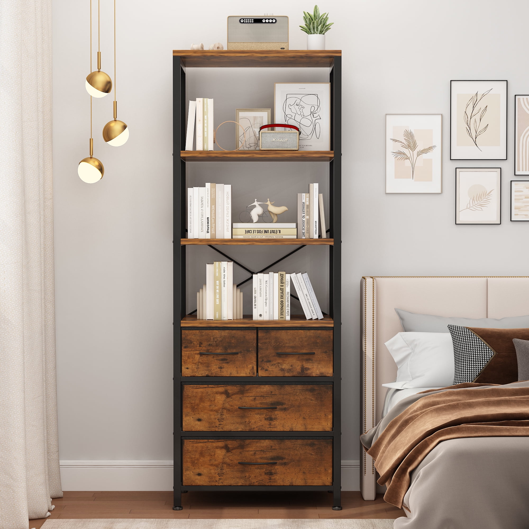 SamyoHome 68.5â Tall Bookcase, Modern Bookshelf Display Storage Shelf ...