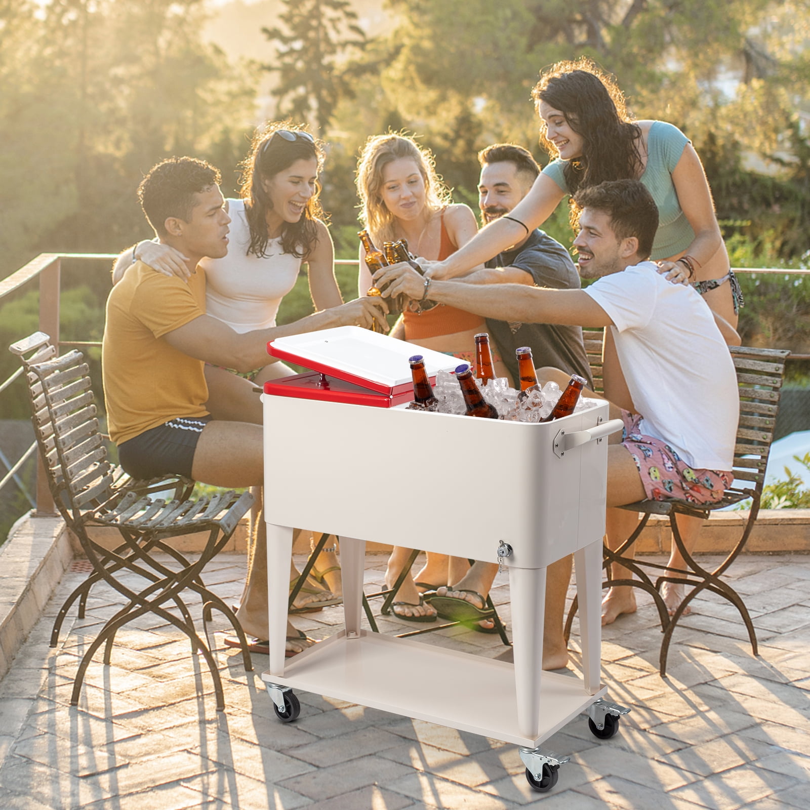 SamyoHome 80 Quart Patio Ice Chest, Metal Outdoor Picnic Cooler Cart on ...