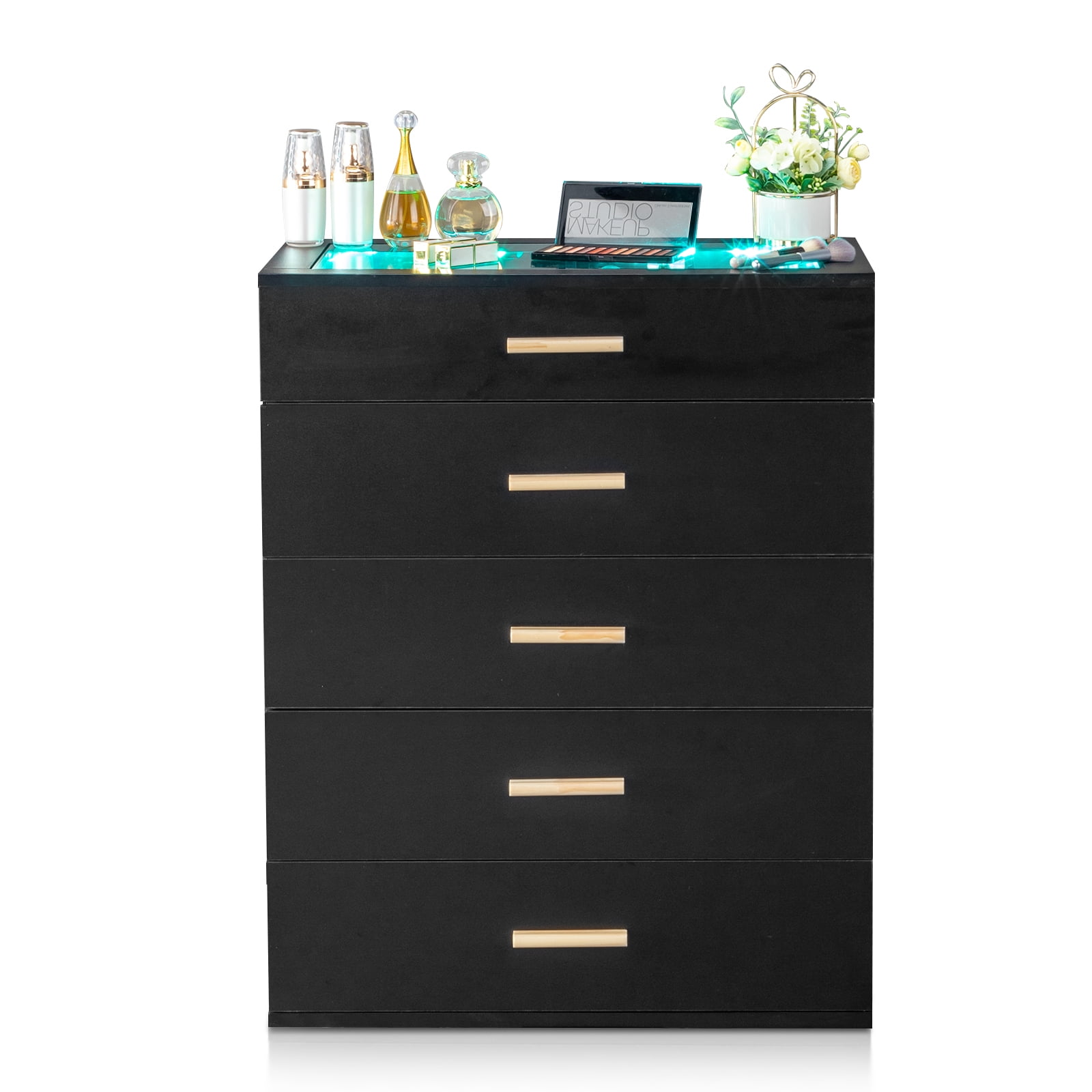 SamyoHome Drawer Dresser with Glass Top, Drawer Chest with LED Light ...