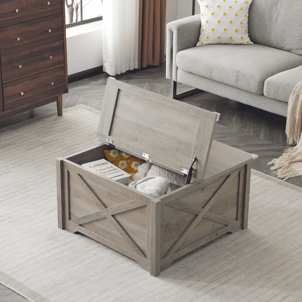 SamyoHome Farmhouse Coffee Table Hidden Storage, 31.5'' Rectangle Lift ...