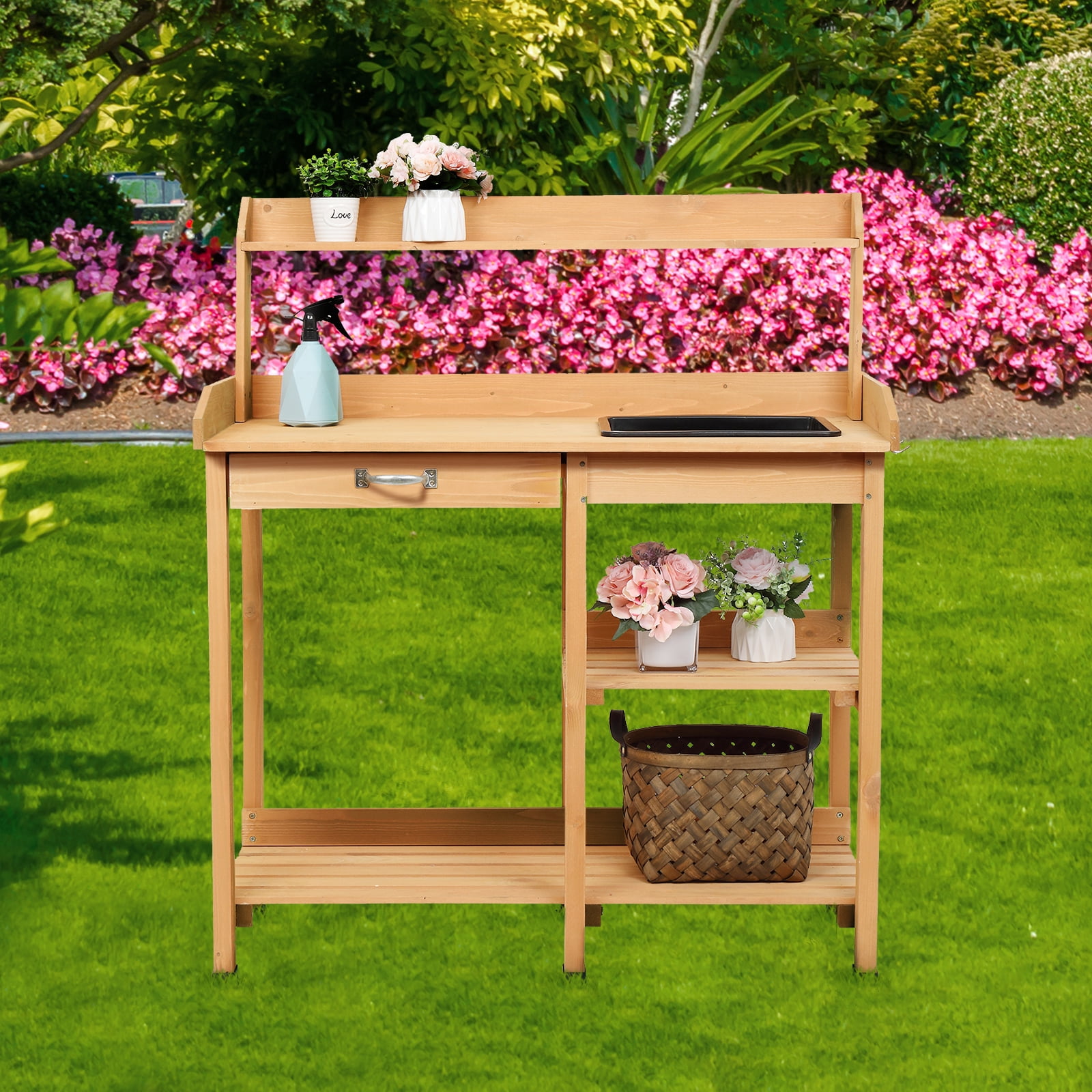 SamyoHome Garden Workbench With Drawers And Sink,Wooden Garden Potting ...