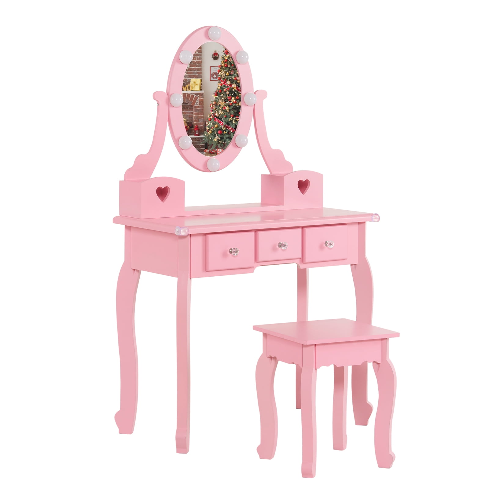 SamyoHome Kids' Vanity Set with Lighted Mirror Vanity Desk with 5 ...