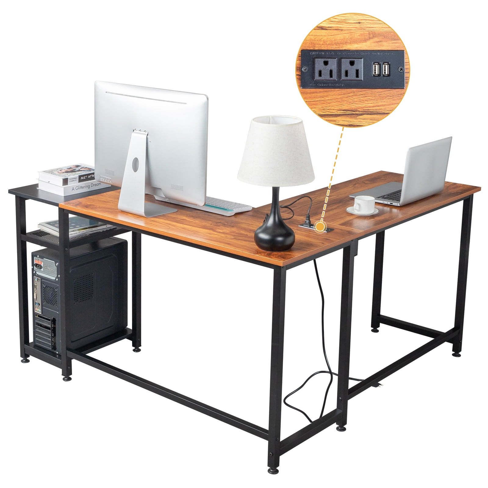 SamyoHome L-Shaped Computer Desk with USB Charging Station, Corner Desk ...