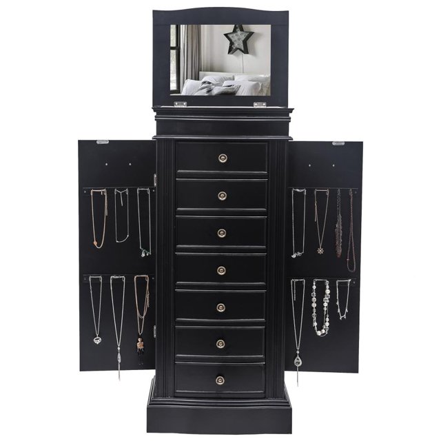 SamyoHome 7-Drawer Wooden Jewelry Cabinet Storage Chest Stand Organizer ...