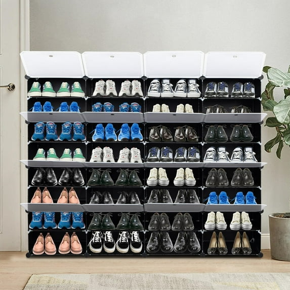 SamyoHome Plastic Shoe Cube Storage Organizer 8-Tier 64 Pair Shoe ...