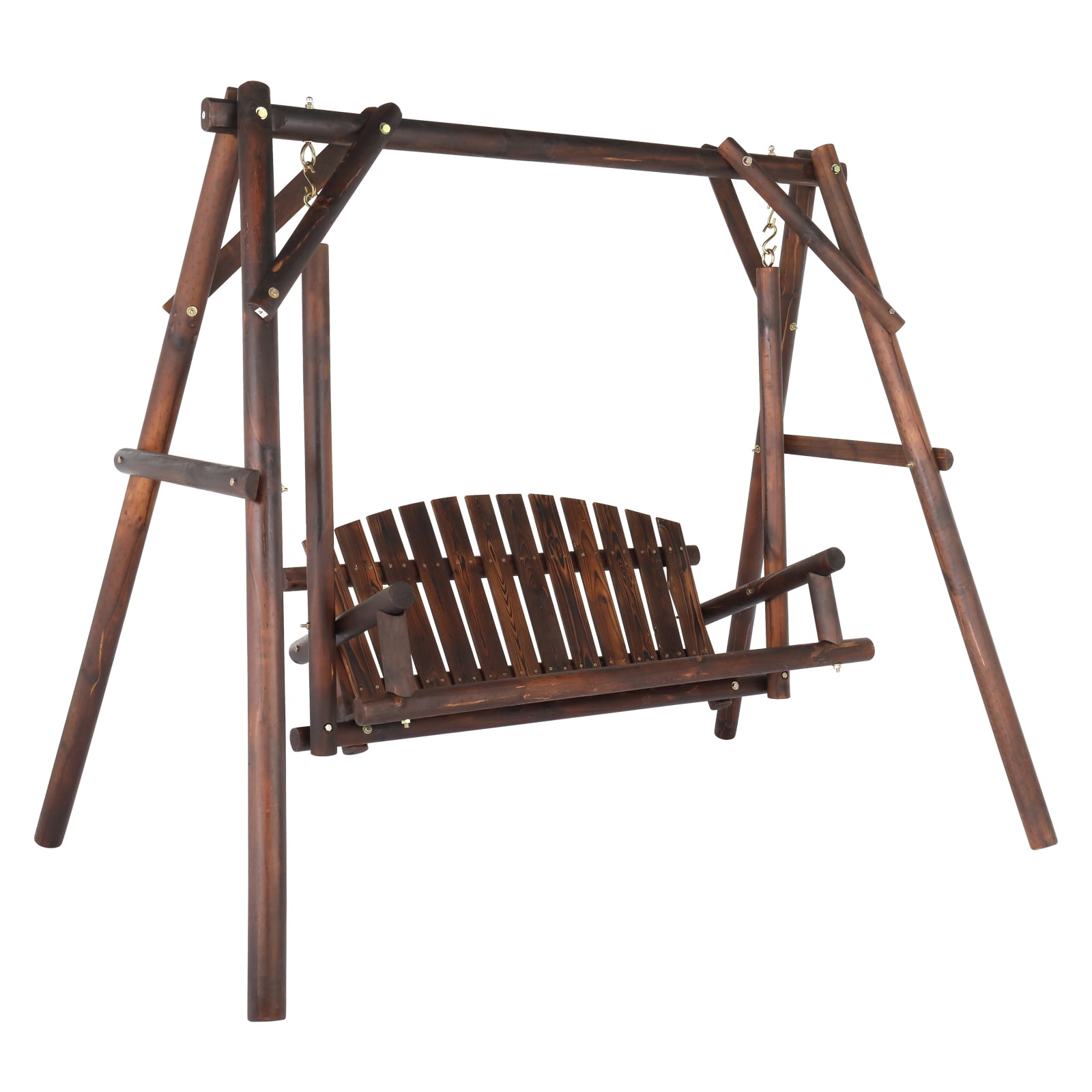 SamyoHome Porch Swing Set Log Swing Stand Rustic Swing 2 Seater ...