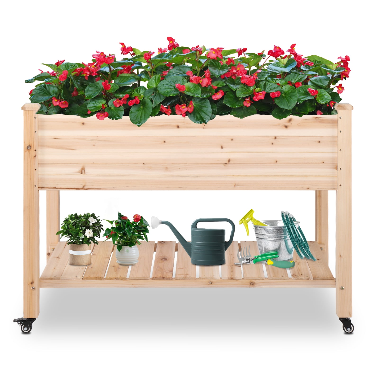 SamyoHome Raised Garden Bed Planter Box Elevated Planter w/ Wheels ...