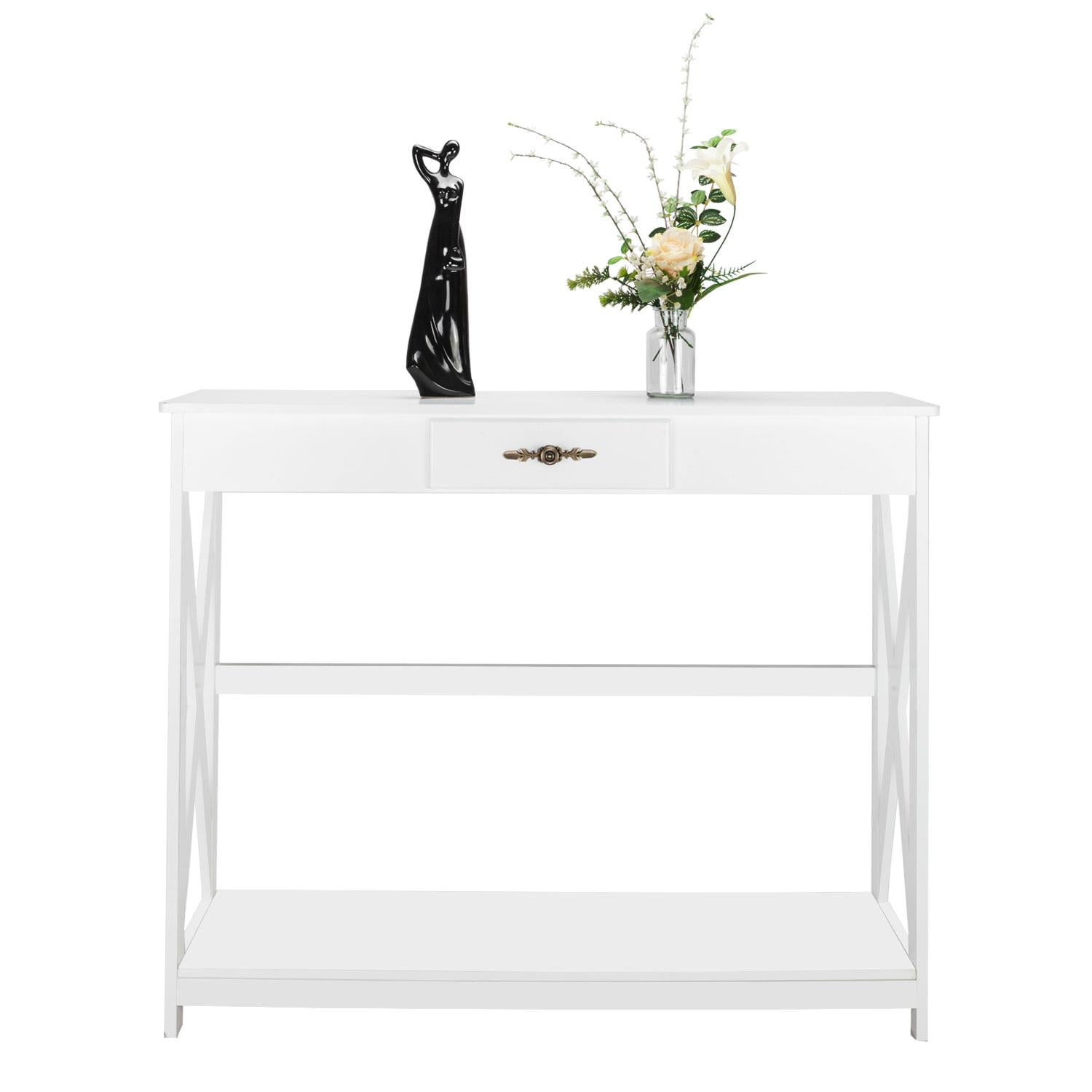 SamyoHome White Entryway Table, Sofa Table with Drawer and Shelf, Slim ...