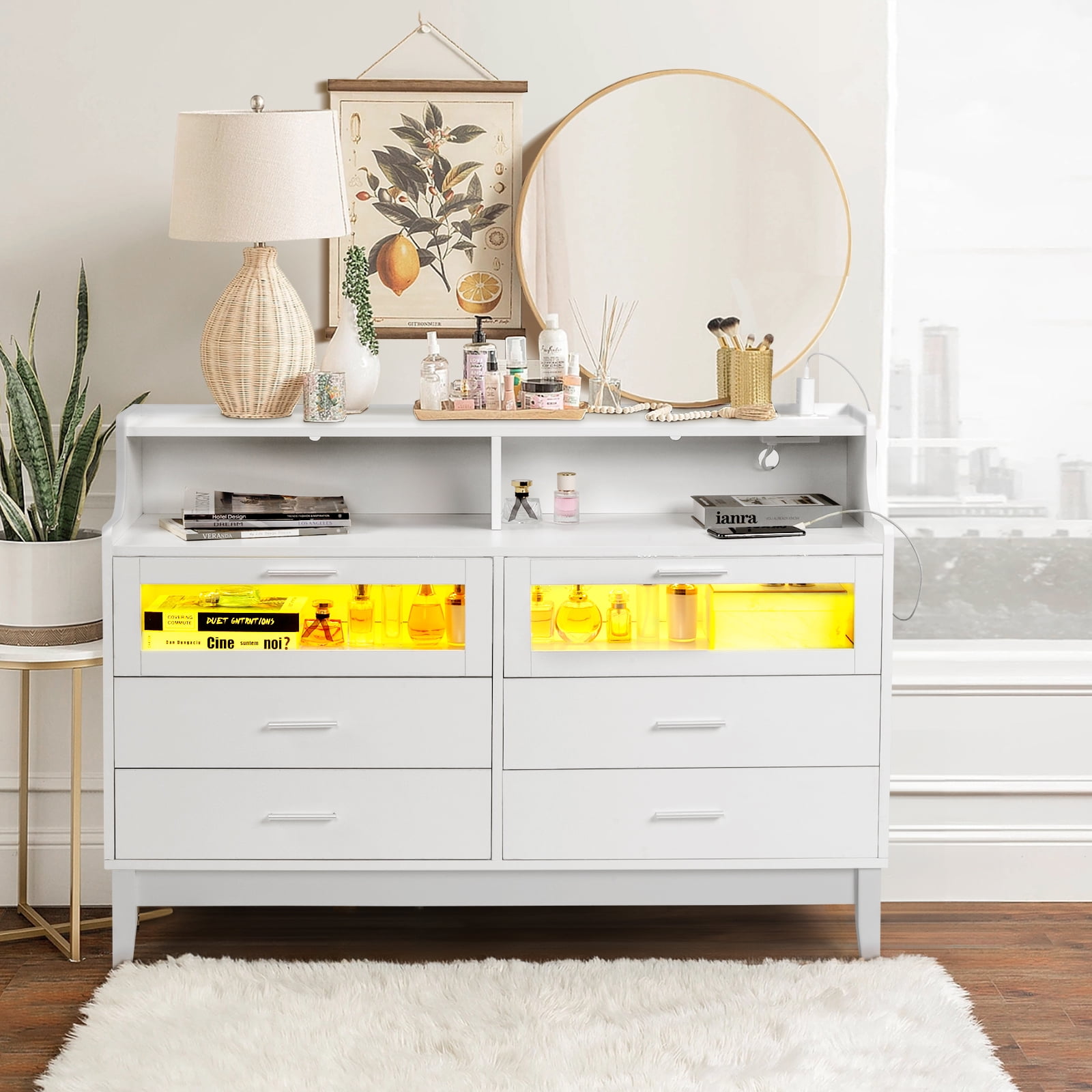 SamyoHome Wide Dresser with 6 Drawers, wood Double Dresser, Large ...