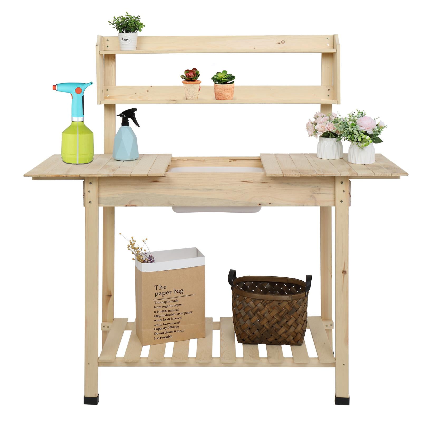 SamyoHome Wooden Garden Workbench Sliding Table Top Natural Fir ...
