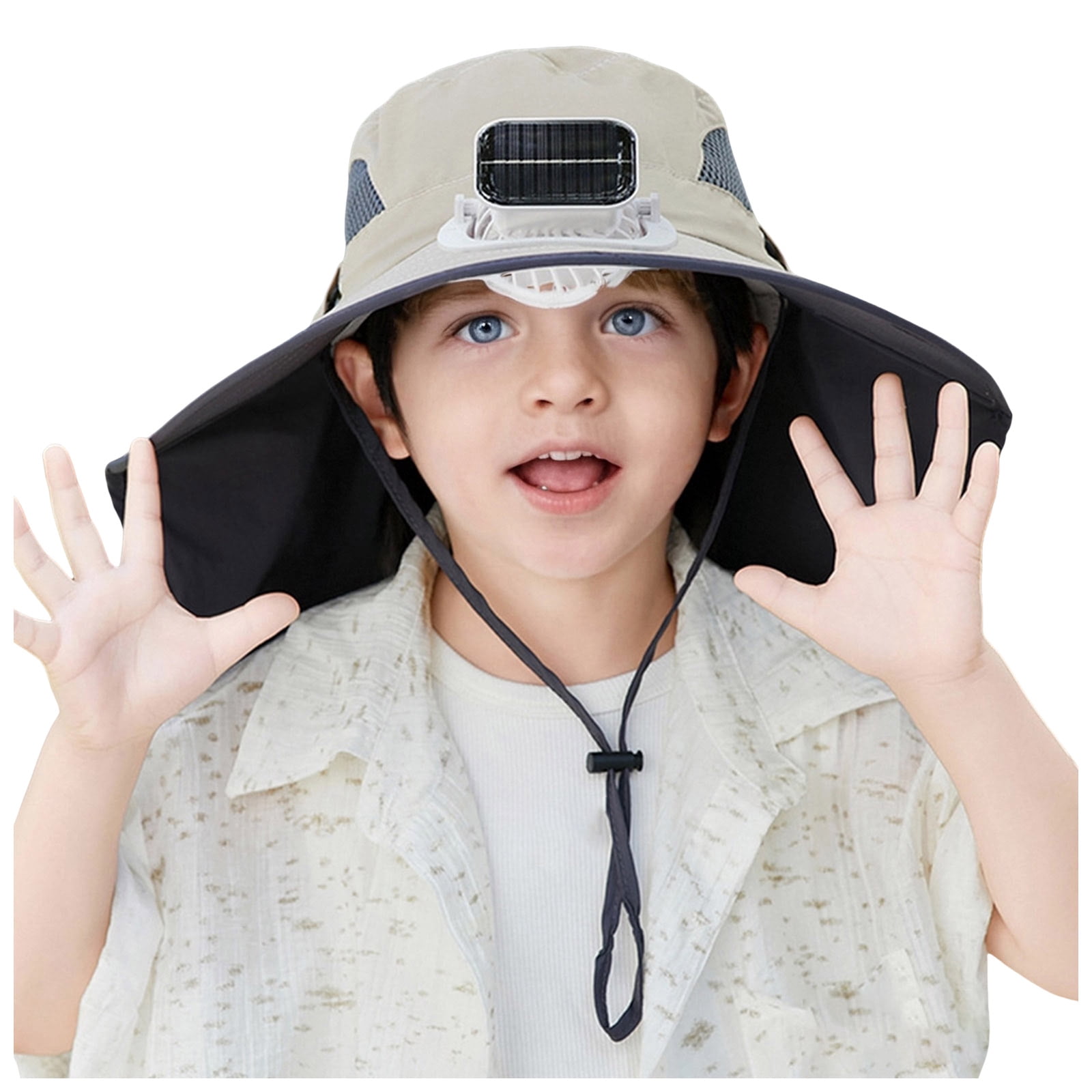 Samzpon Solar Fan Hat For Kids Rechargeable Sun Cap With Neck Cape ...