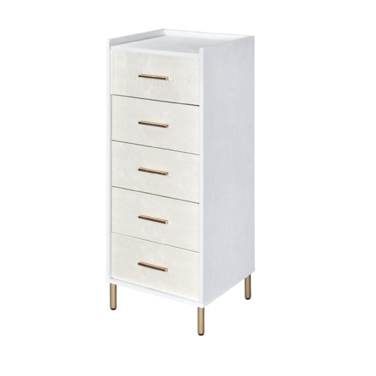 San 45 Inch 5 Drawer Jewelry Storage Chest Gold Metal Legs White and ...