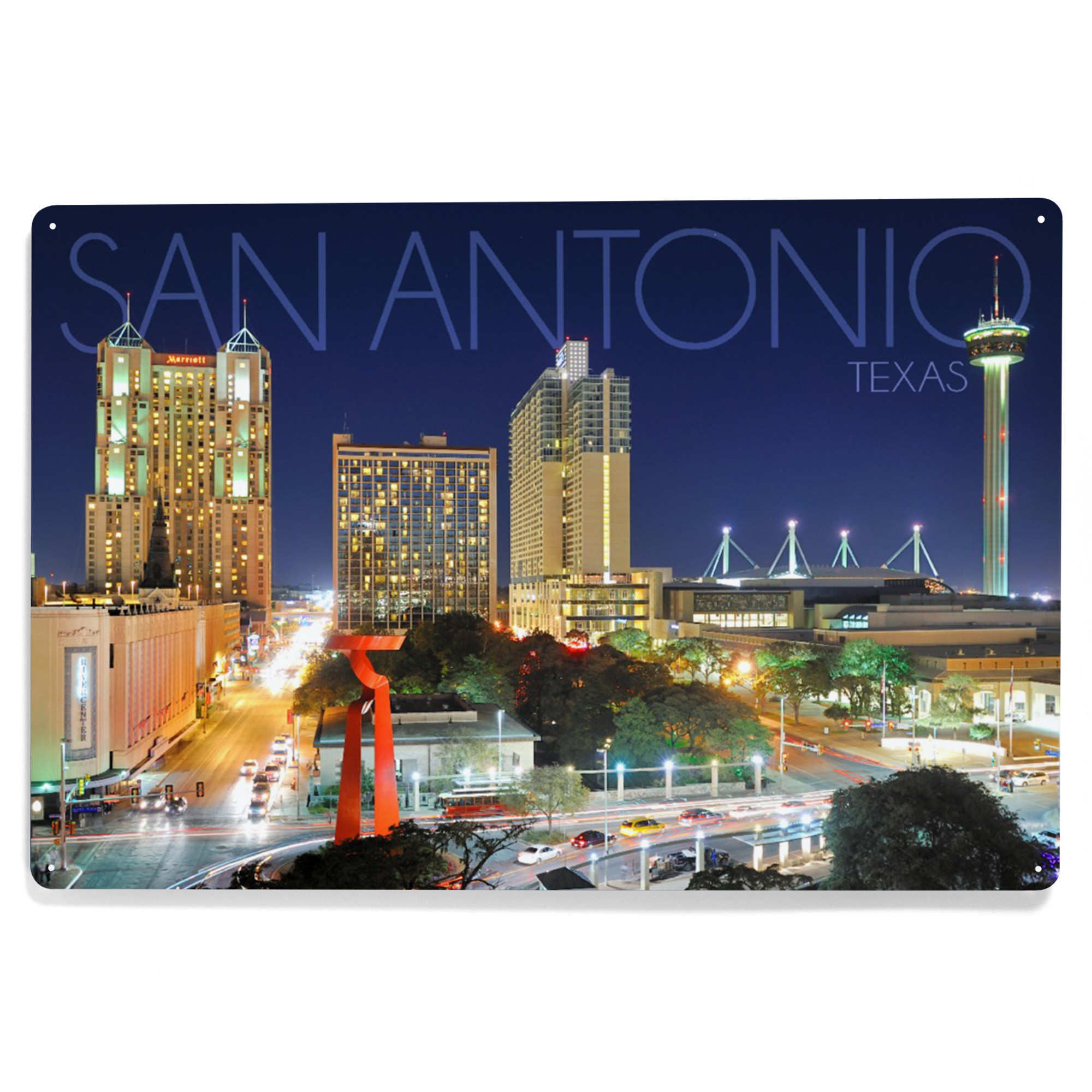 San Antonio, Texas, Skyline at Night (12x18 Aluminum Art, Indoor ...