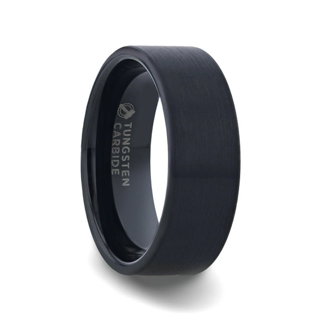 San Antonio Tungsten Men Black Wedding Ring Flat Brushed Finish ...