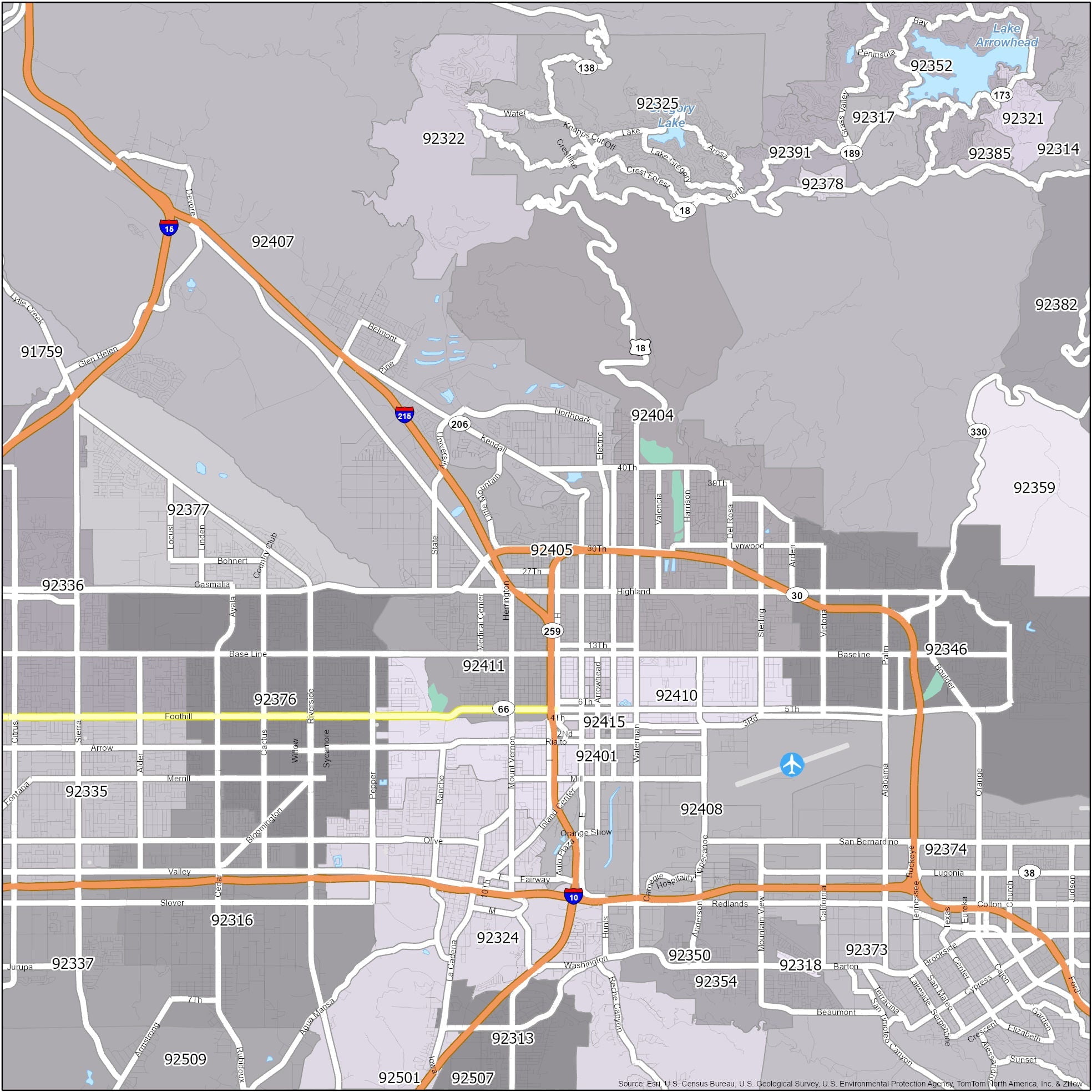 San Bernardino Zip Code Map GLOSSY POSTER PICTURE PHOTO PRINT BANNER ...