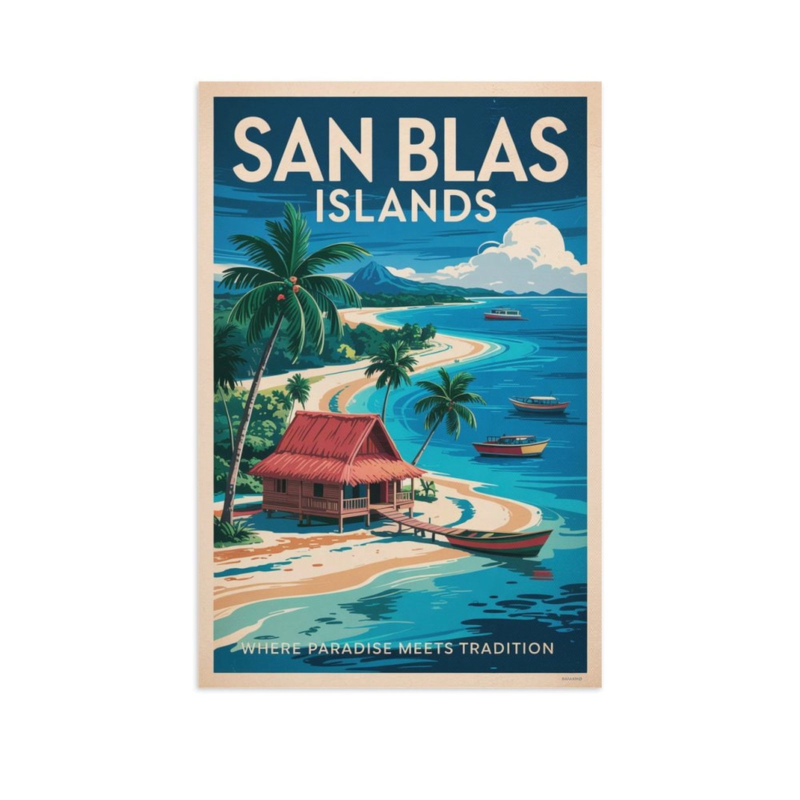 San Blas Islands Retro Travel Poster Vintage Panama Tourism with ...