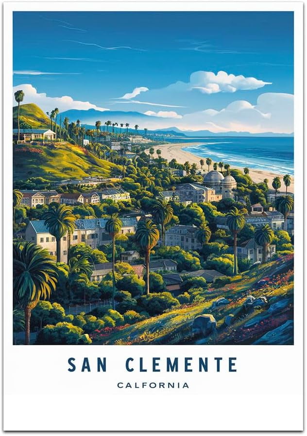 San Clemente Map Retro Style Travel Canvas, San Clemente Map Vintage ...